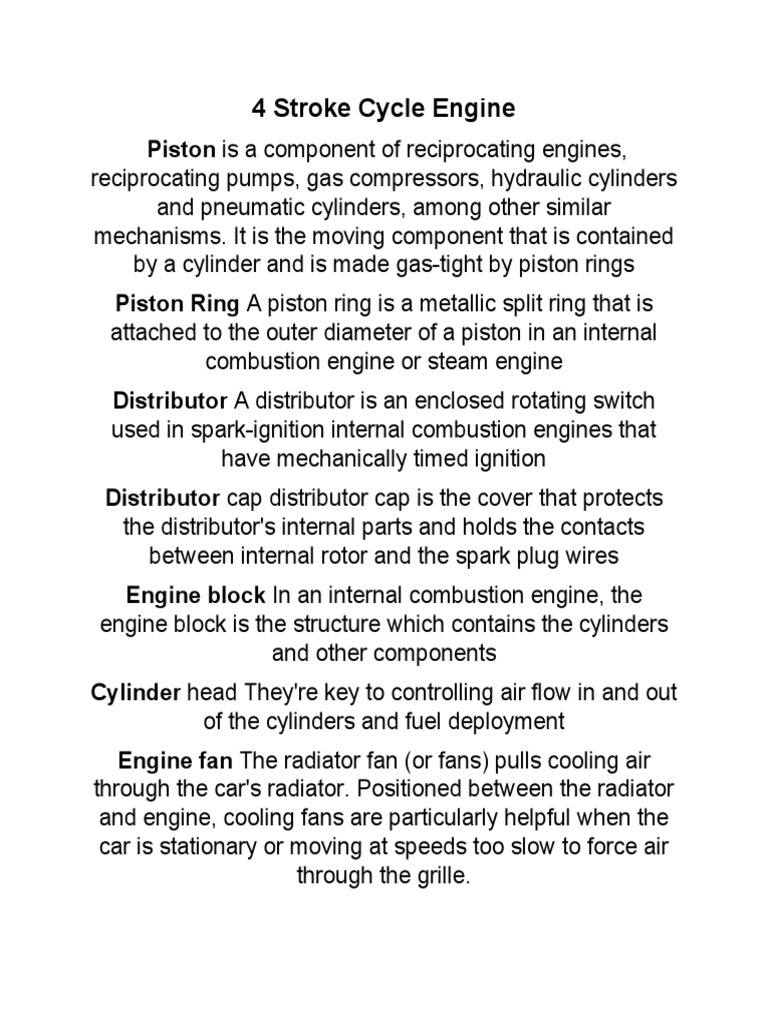 The Components and Functions of a 4-Stroke Engine Cycle | PDF