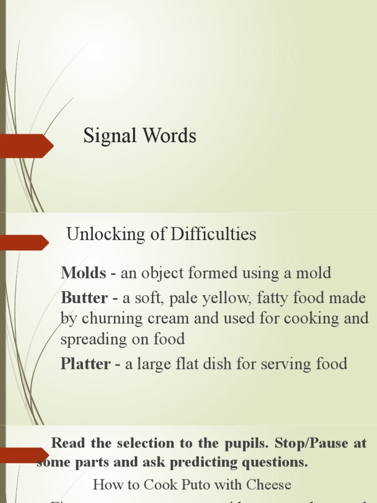Signal Words | PDF | Foods | Cooking