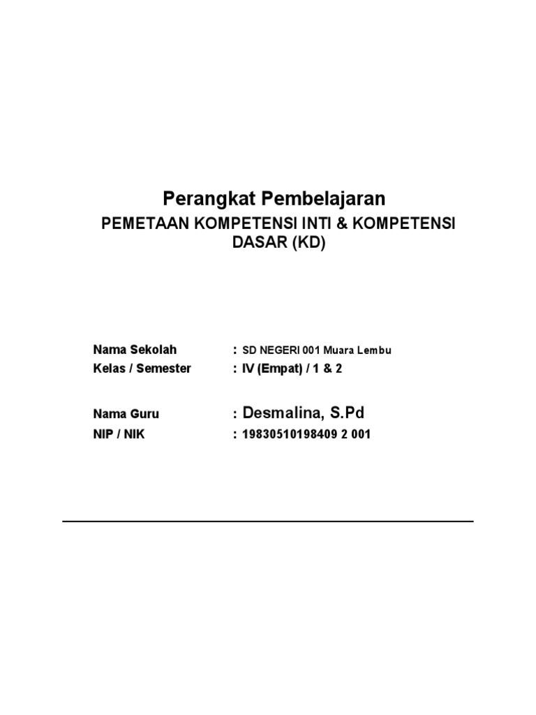 Pemetaan Ki Dan KD Kls 4 | PDF