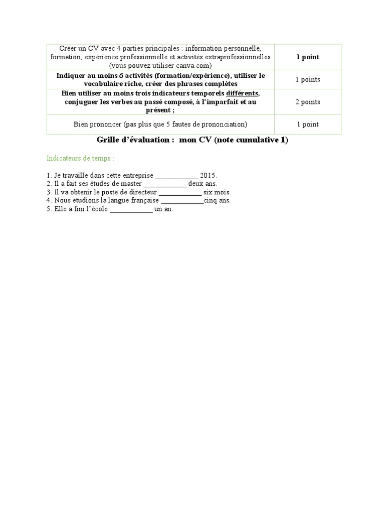 Mon CV (Grille D' - Valuation) | PDF | Développement personnel
