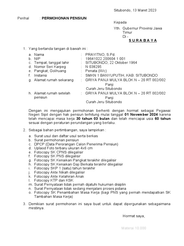 Form - Pengajuan Pensiun - 2024 | PDF | Hukum