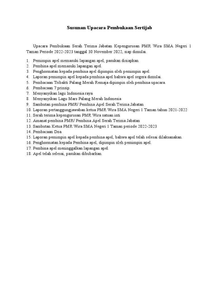 bacaan protokol apel sertijab | PDF