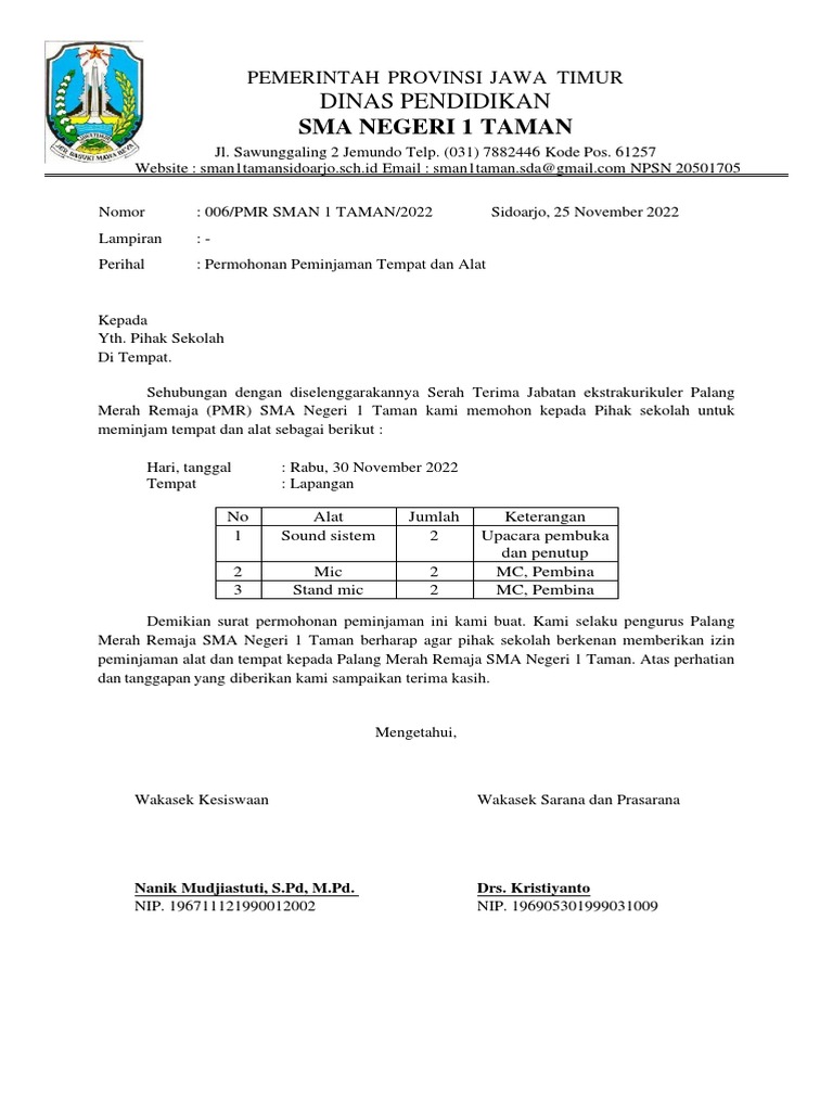 Permohonan Peminjaman Alat PMR | PDF