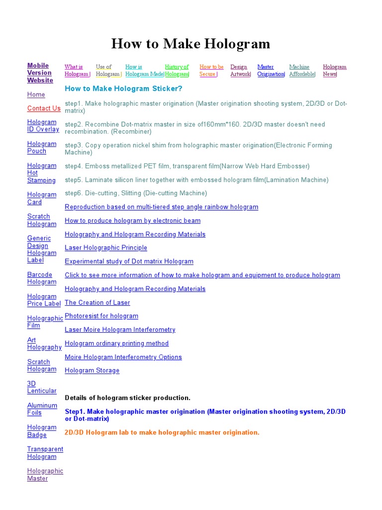 How To Make Hologram | Download Free PDF | Holography | Optics