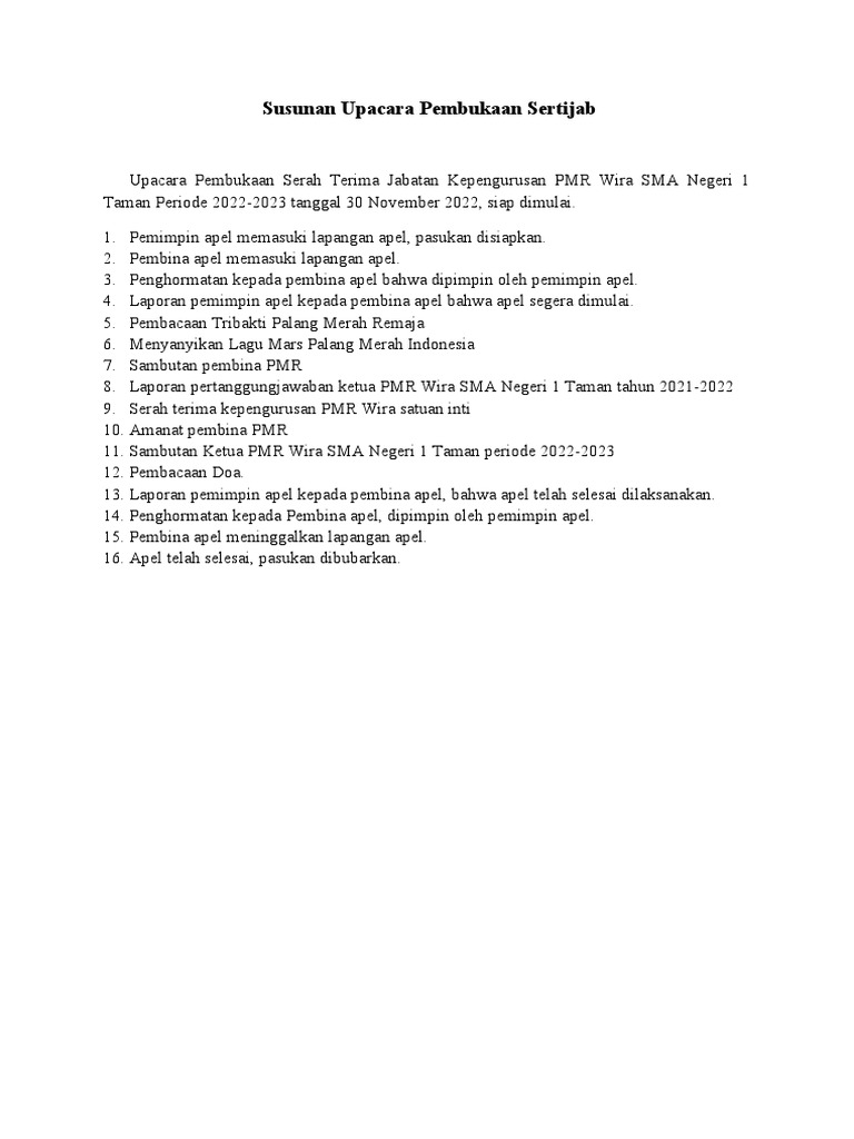 bacaan protokol upacara | PDF