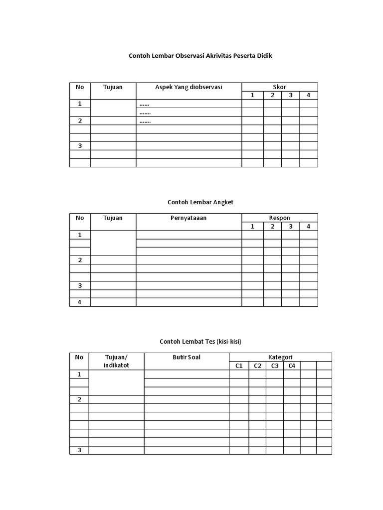 Contoh Lembar Observasi Angket Kisi Time Schedule | PDF