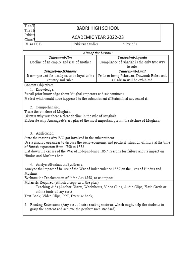 The History and Making of Pakistan Class IX Part 1 | PDF | Classroom ...