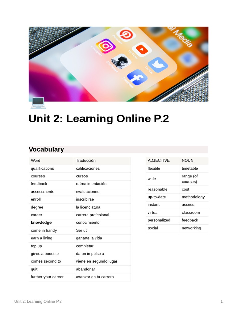Unit 2 Learning Online P.2 PDF | PDF | Gramática | Mecánica del lenguaje