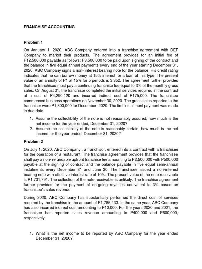 Franchise Problems For Discussion | PDF | Franchising | Prices