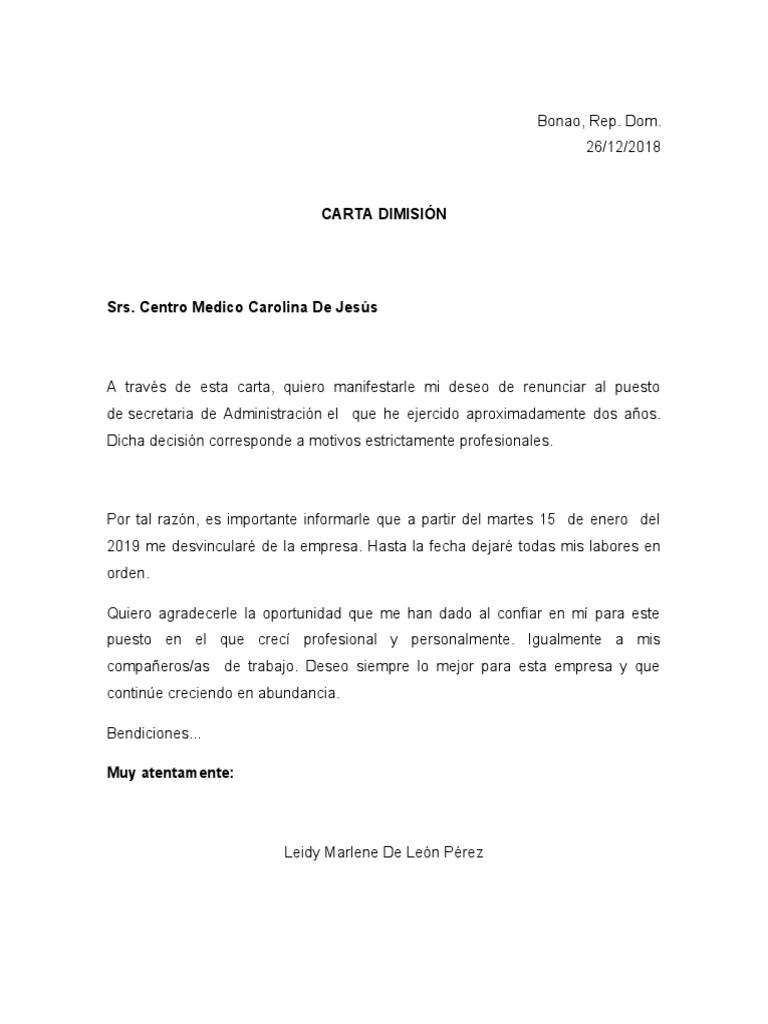 Carta de Dimision | PDF Carta de Dimision | PDF