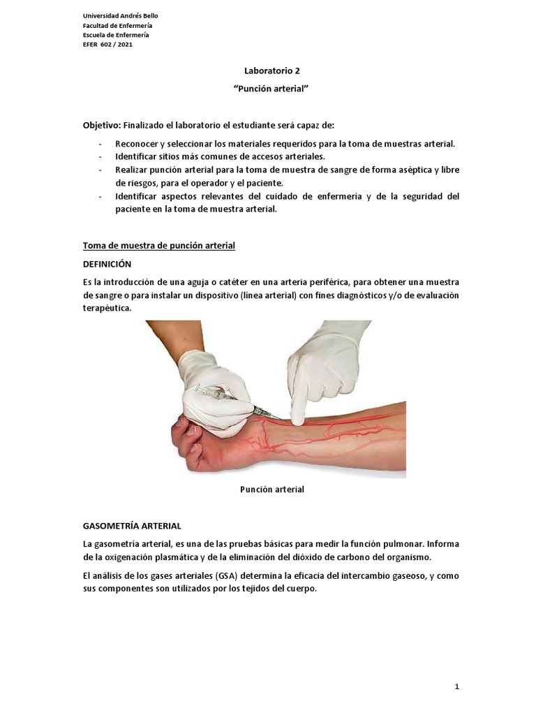 Laboratorio 2 Guía laboratorio punción arterial.pdf | PDF | Medicina ...