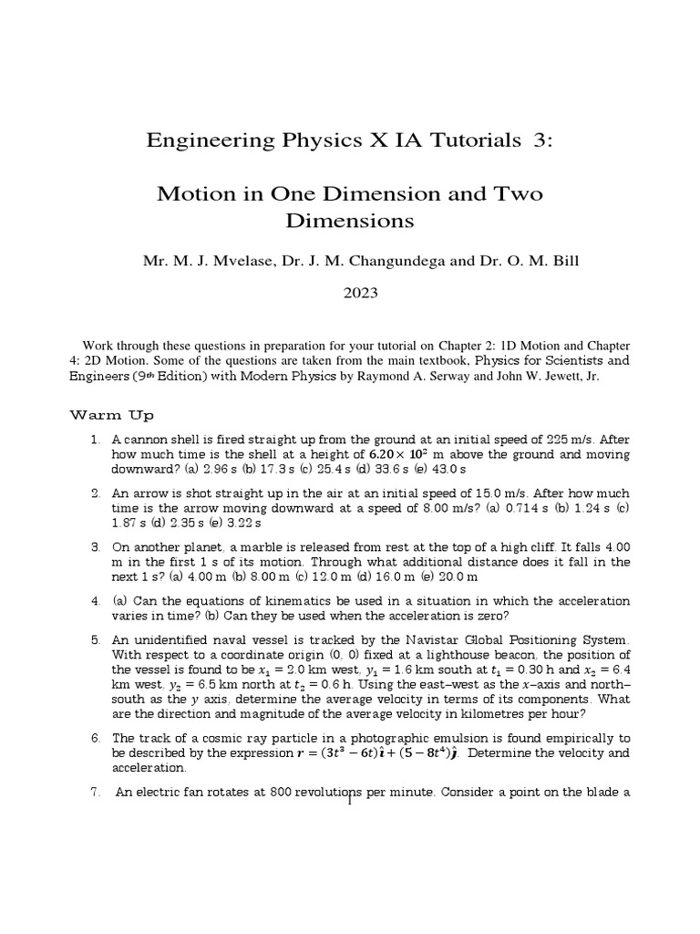 1D and 2D Motion Physics Tutorials | PDF | Velocity | Acceleration