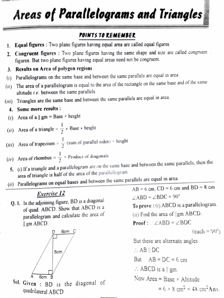 Areas of Parallelograms and Triangles Explained | PDF | Area | Elementary Mathematics