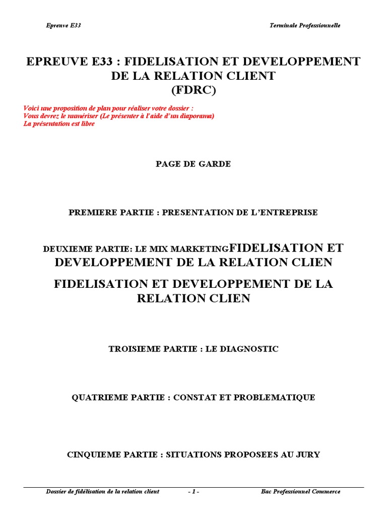 Epreuve E33: Fidelisation Et Developpement de La Relation Client (FDRC) | PDF | Business | Économie