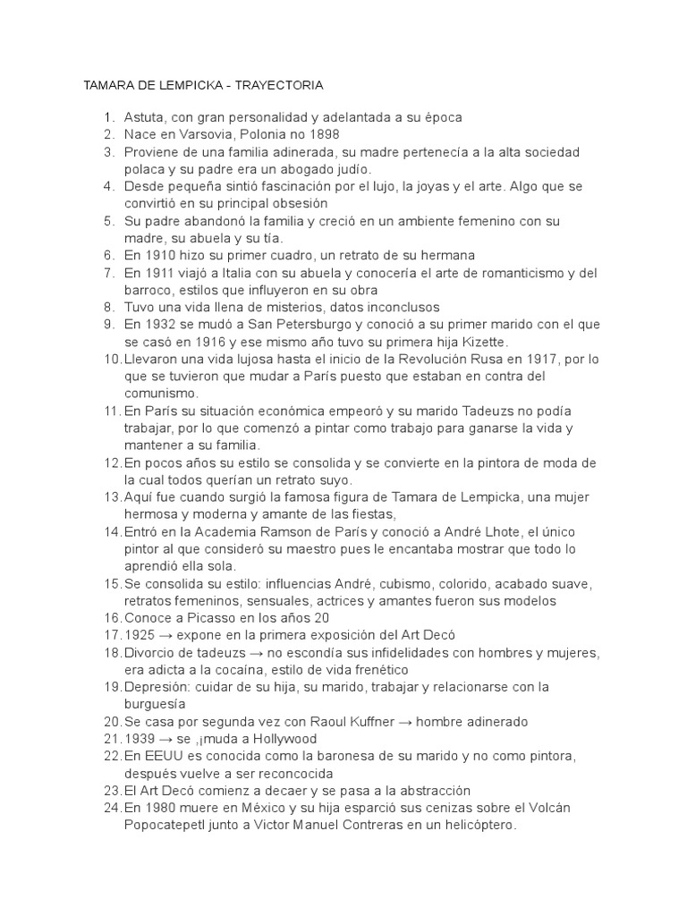 Tamara de Lempicka - Trayectoria | PDF