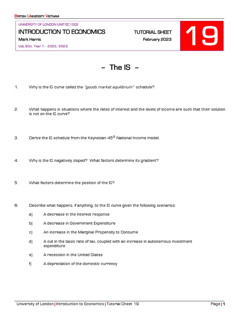 2022-2023 Introduction To Economics Tutorial Sheet #19 | PDF | Economies | Microeconomics