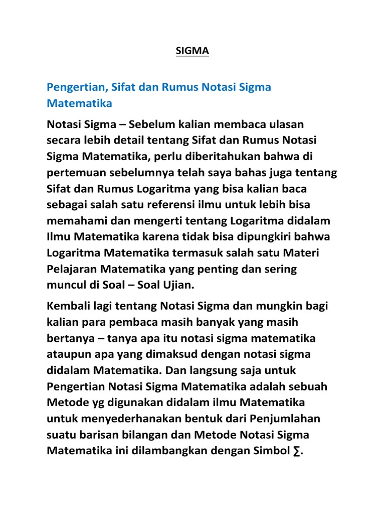 Sigma Notation Properties And Formulas Pdf