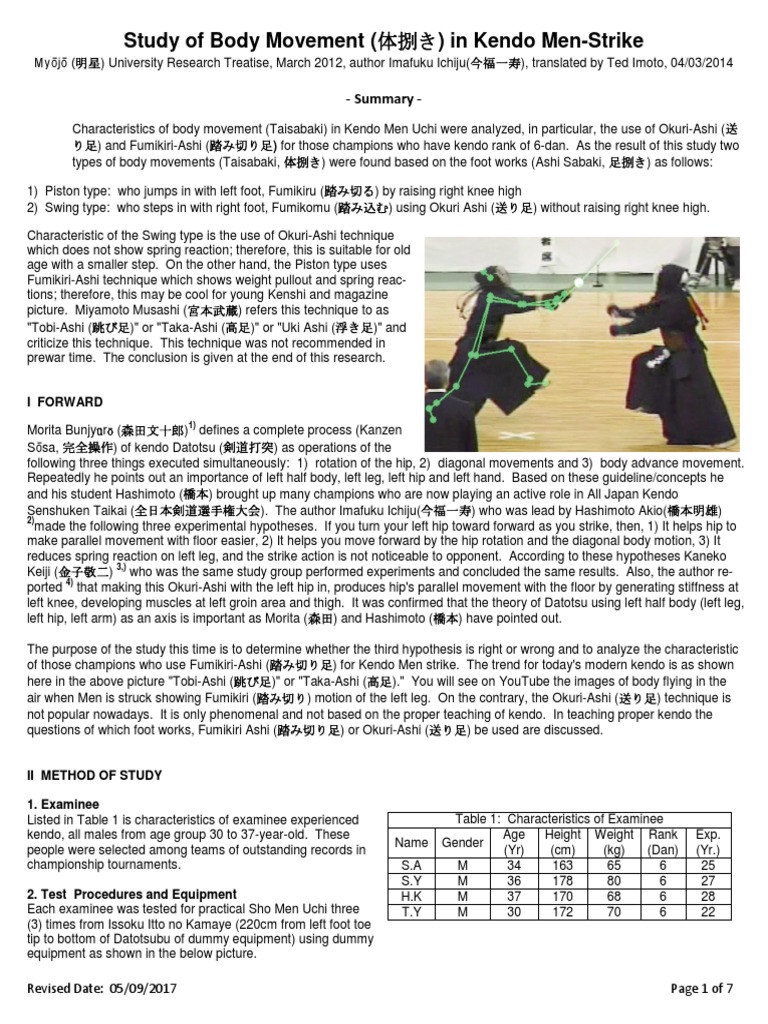 Studies of Body Movements in Kendo Men Strikes | PDF | Hypothesis | Ankle
