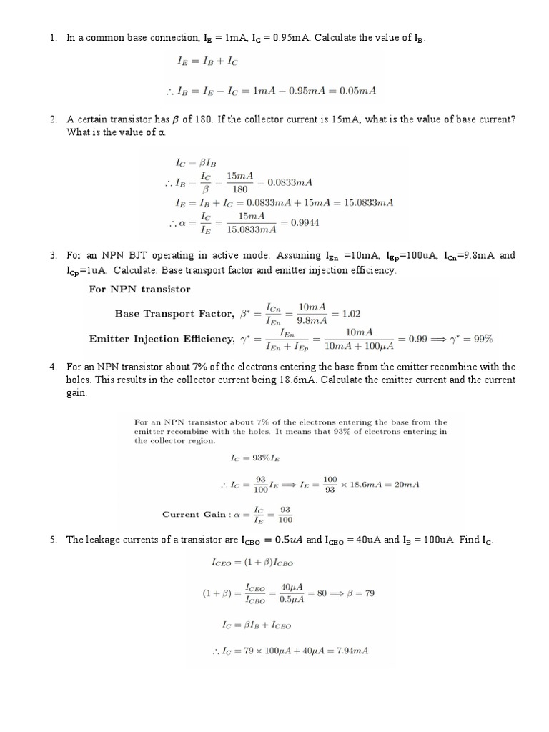 BJT Numericals | PDF