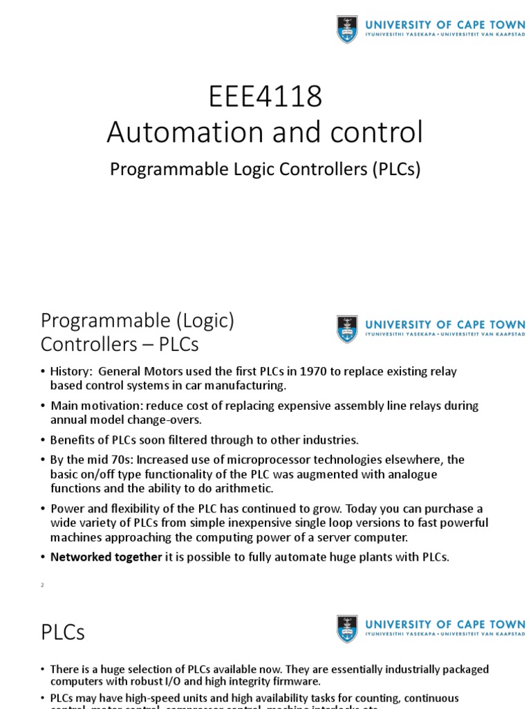 Eee4118 Lecture 4 Plc And Scada 2023 Pdf Programmable Logic Controller Scada