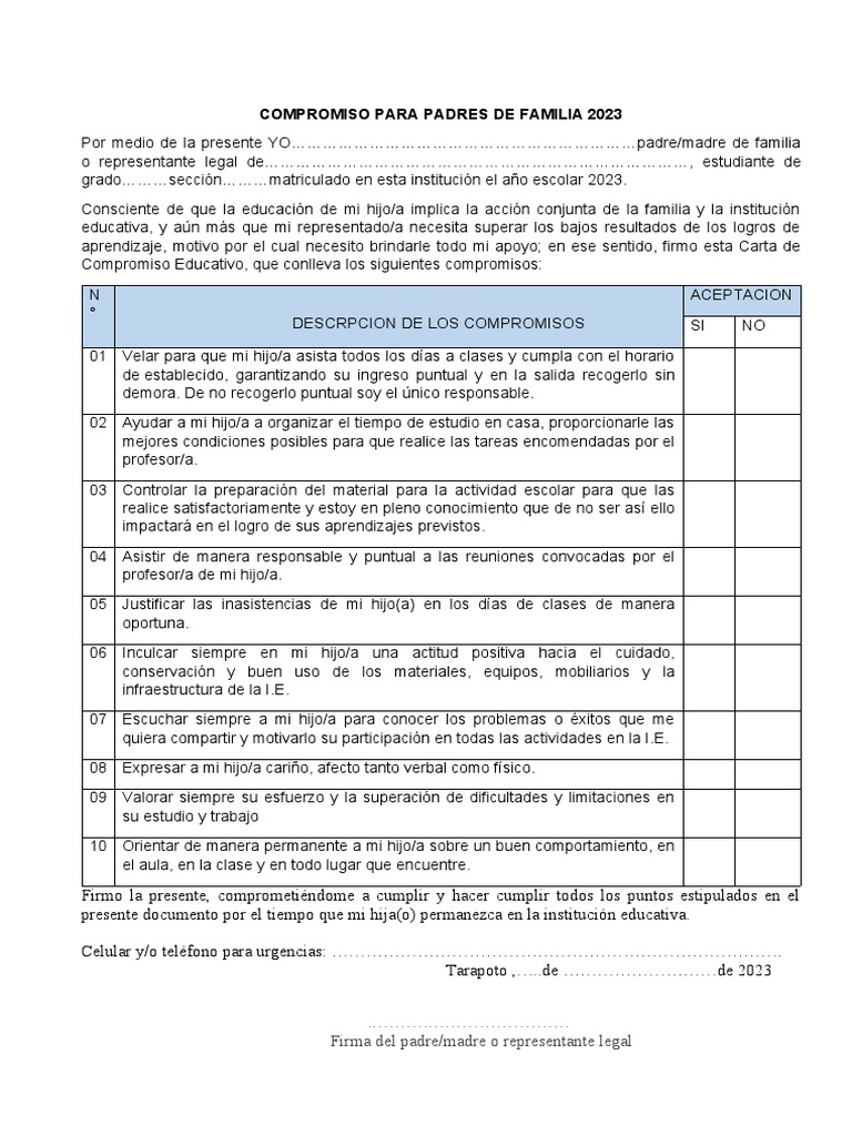 Compromisos de Padres 2023 | PDF | Crecimiento personal y profesional