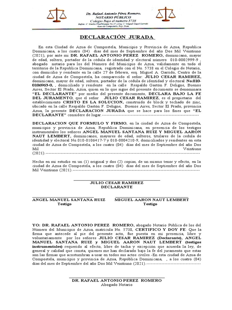 Declaracion Jurada 002 | PDF | República Dominicana | Justicia