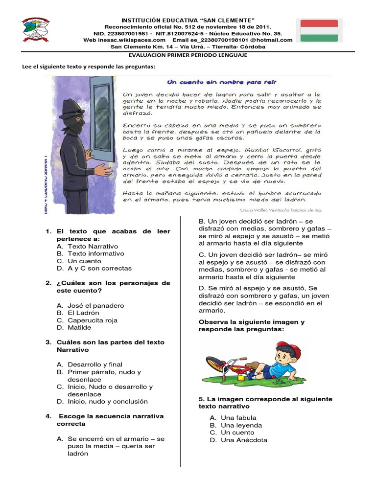 Evaluación de Lenguaje. Quinto Grado. | PDF