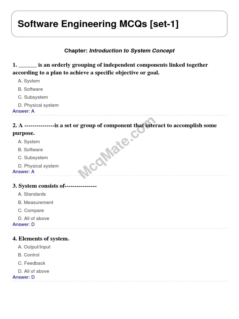 Software Engineering Solved MCQs (Set-1) PDF | PDF | System | Software