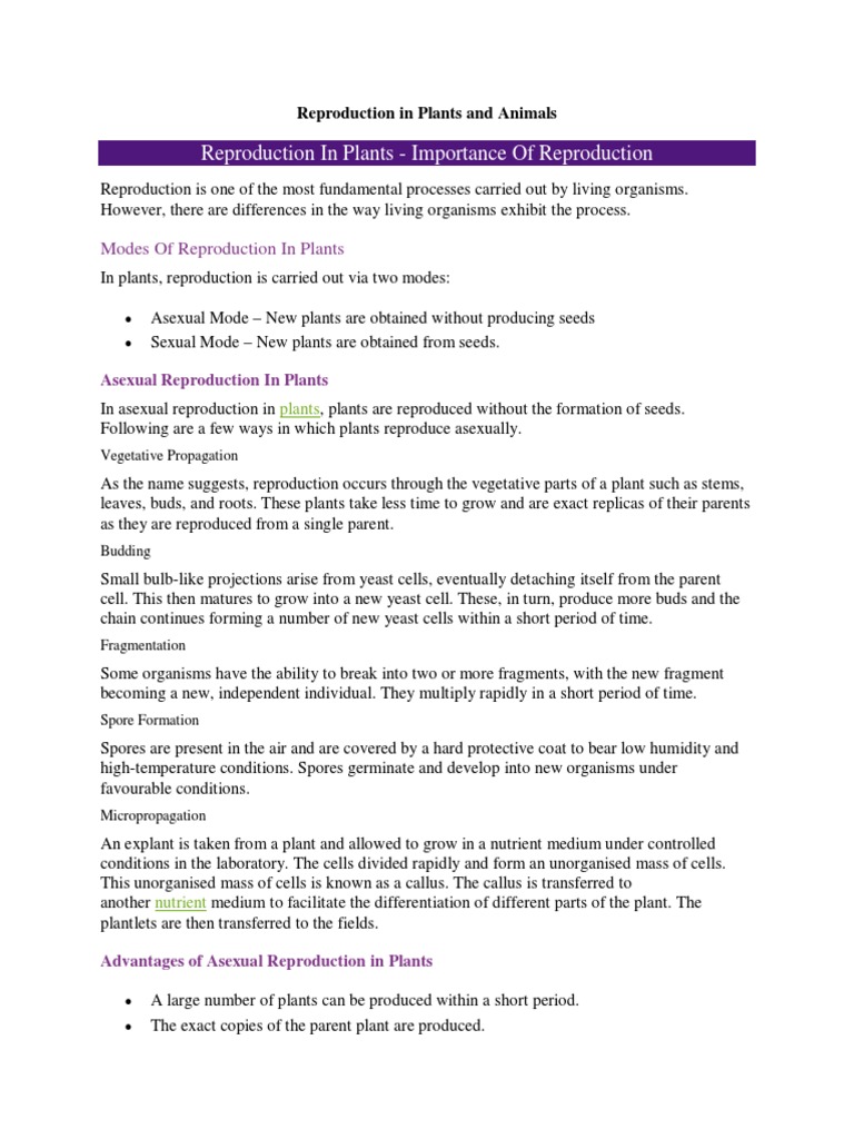 Lesson 10 - Reproduction in Plants and Animals | PDF | Sexual ...