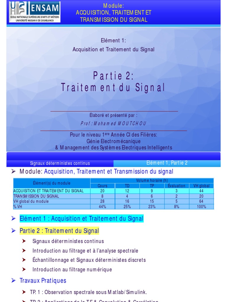 Traitement du Signal : Concepts et Applications | PDF | Filtre ...