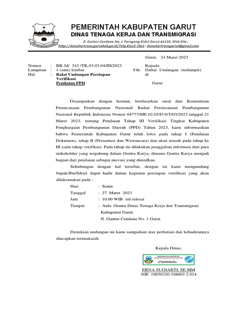 Ralat Undangan Verifikasi PPD Garut | PDF