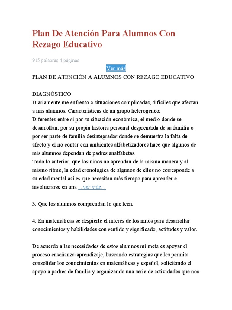 Plan de Atención para Alumnos Con Rezago Educativo | PDF