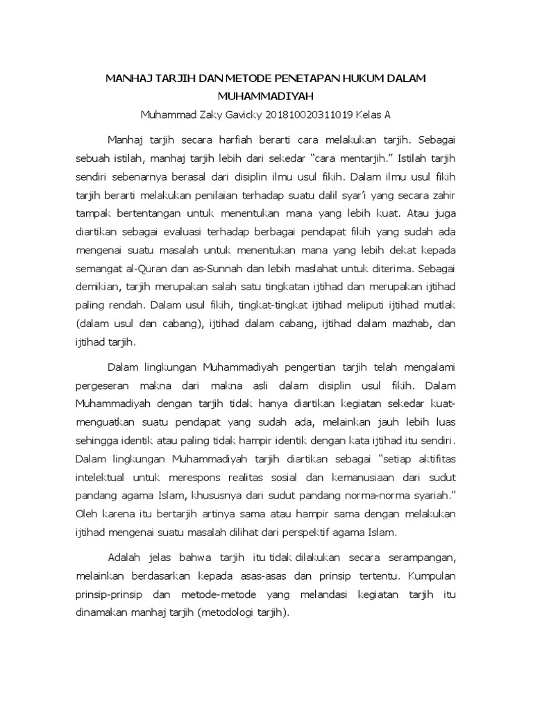 Resume Metode Penetapan Hukum Islam Dalam Muhammadiyah - Muhammad Zaky | PDF | Karier & Perkembangan