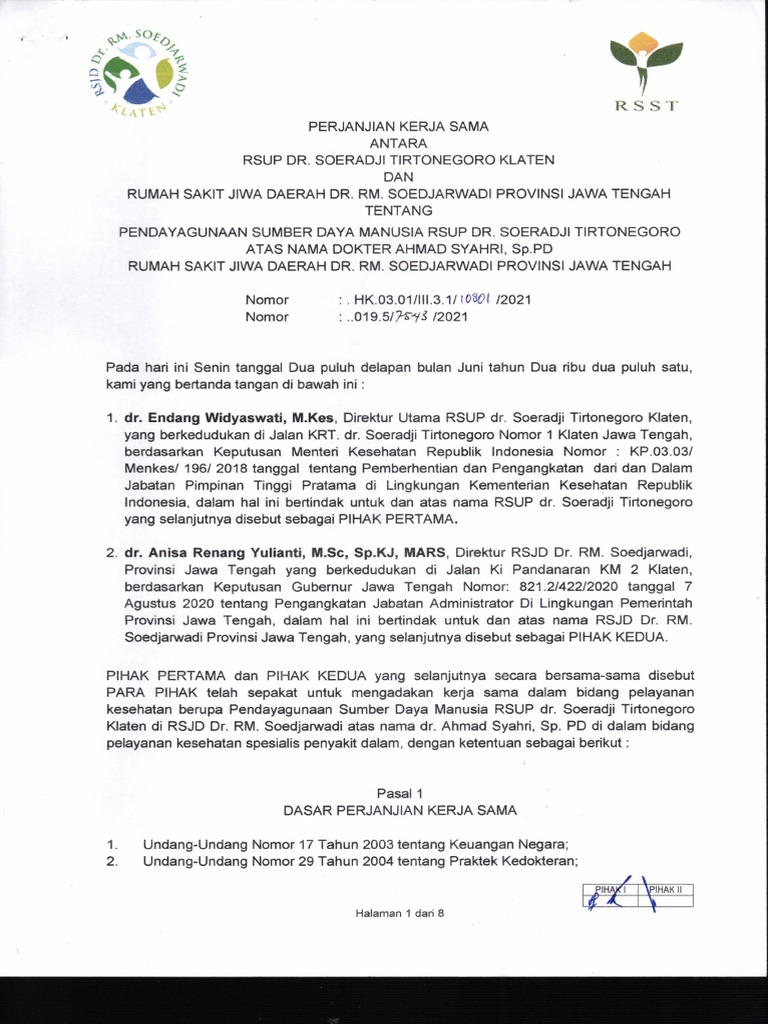 Perjanjian Kerjasama Dokter Spesialis Penyakit Dalam Pdf Pdf