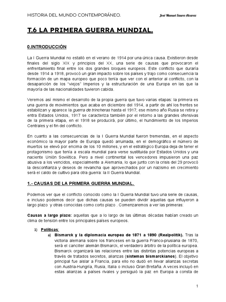 T.6 La Primera Guerra Mundial | PDF | Austria Hungría | Liga de las Naciones