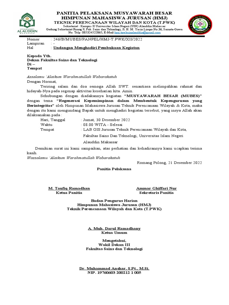 Surat Untuk Dekan | PDF