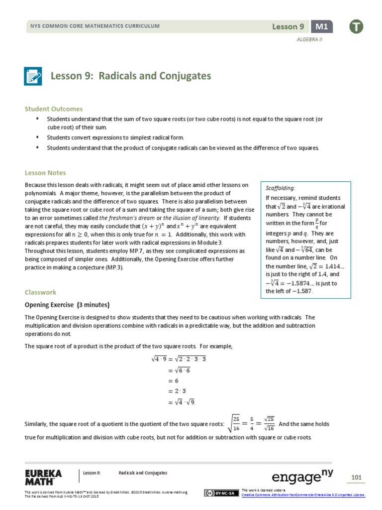 Algebra II m1 Topic A Lesson 9 Teacher | PDF | Numbers | Mathematical ...