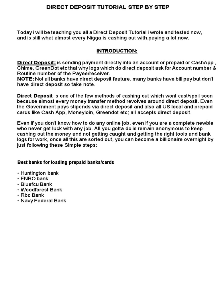 Direct Deposit Tutorial Guide | PDF | Payments | Financial Services