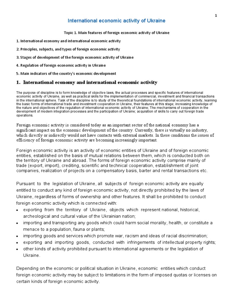 International Economic Activity of Ukraine - 1 - 20 - Stud | PDF ...