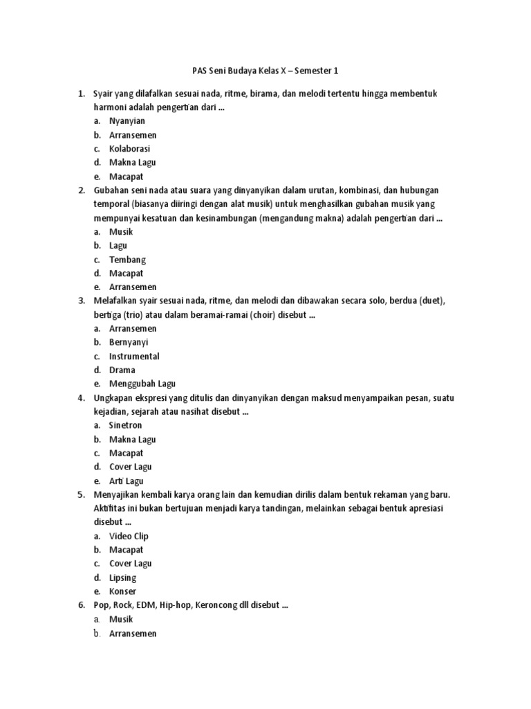 PAS Seni Budaya Kelas X | PDF
