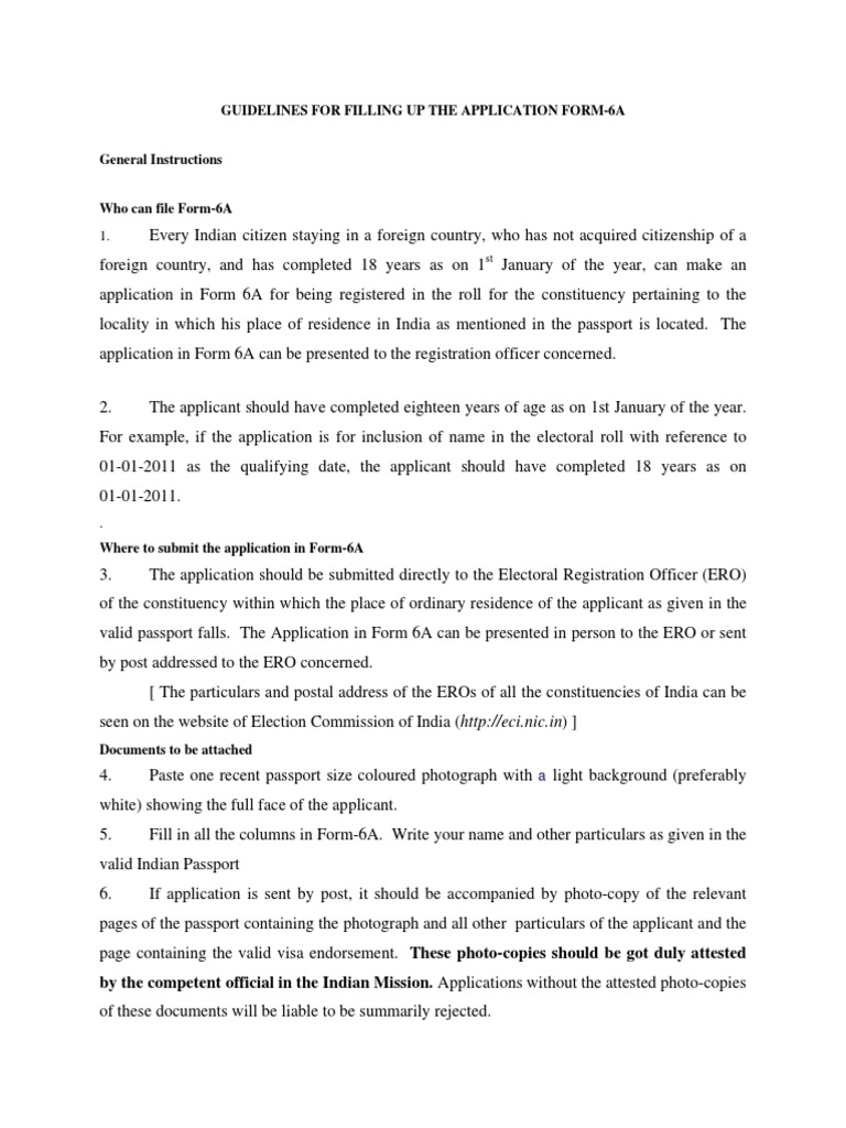 HOW TO FILL FORM-6A FOR OVERSEAS VOTING | PDF | Passport | Human Migration