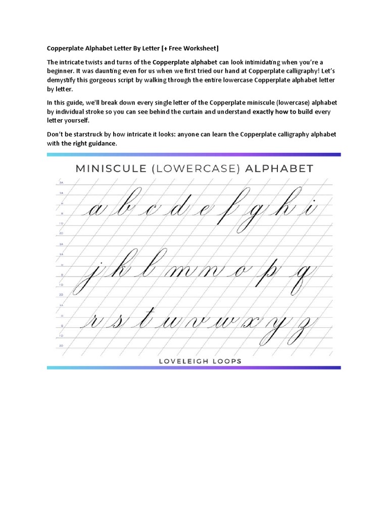Copperplate Alphabet Guide & Worksheet | PDF