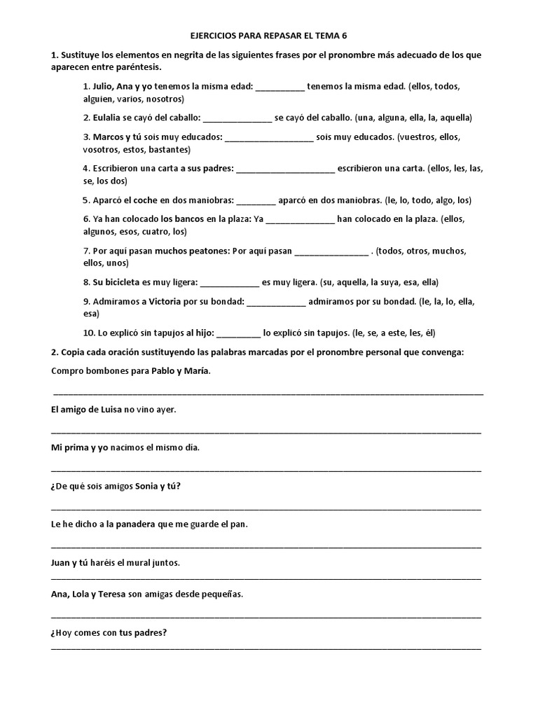 Ejercicios Complementarios Tema 6 | PDF | Sintaxis