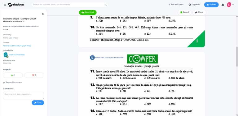 Subiecte Etapa 1 Comper 2020 Matematica Clasa 2 - FUNDAŢIA PENTRU ...