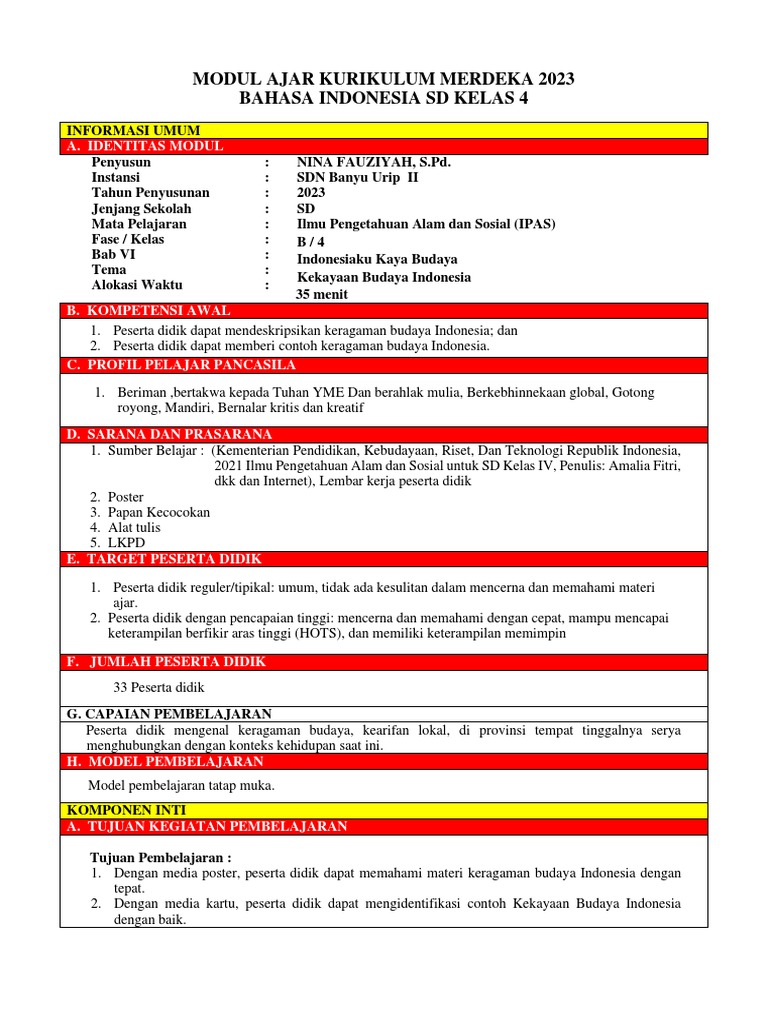 RPP Kelas 4 Kurikulum Merdeka PPKN | PDF