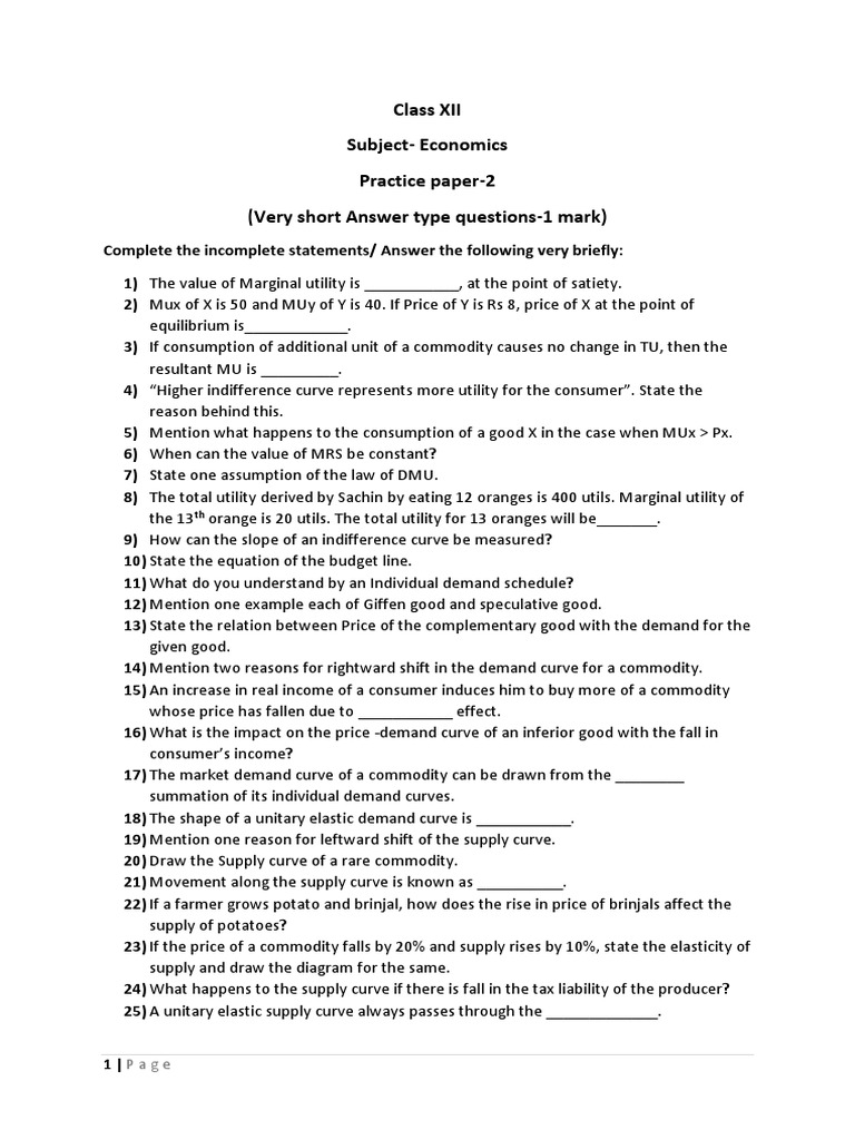 Isc Economics Practice Paper 2023 | PDF | Supply (Economics) | Demand