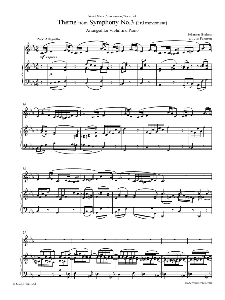 Brahms Symphony3 3 Theme Violin Piano | PDF