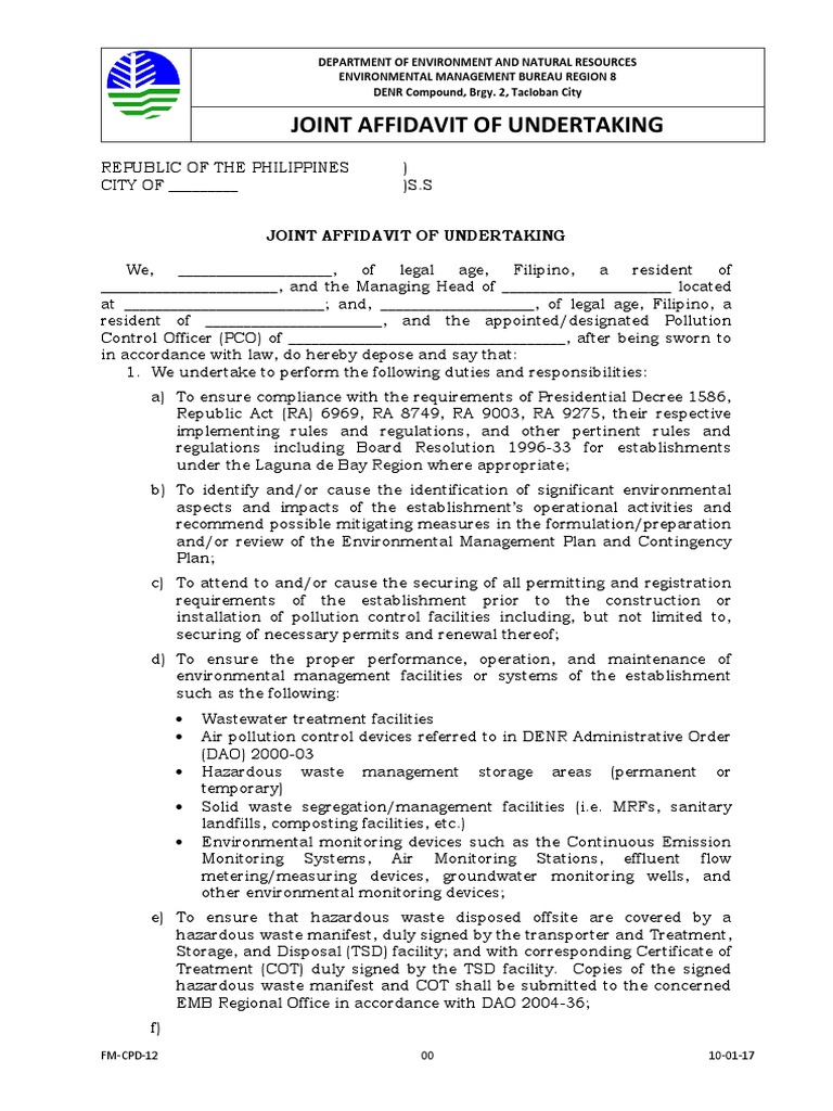 Affidavit of Joint Undertaking of The PCO | PDF | Waste | Waste Management