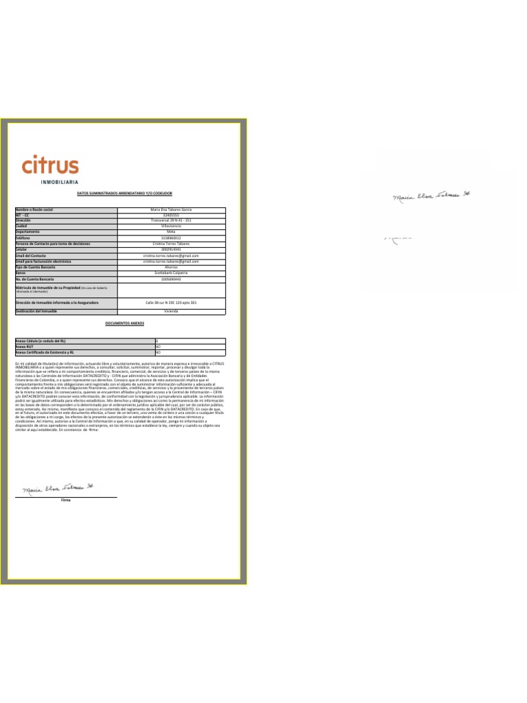 Formulario Arrendatario Codeudor | PDF | Bancos | Justicia