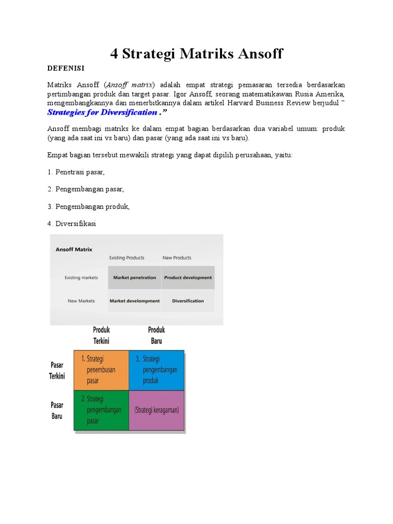 4 STRATEGI Matriks Ansoff | PDF | Bisnis